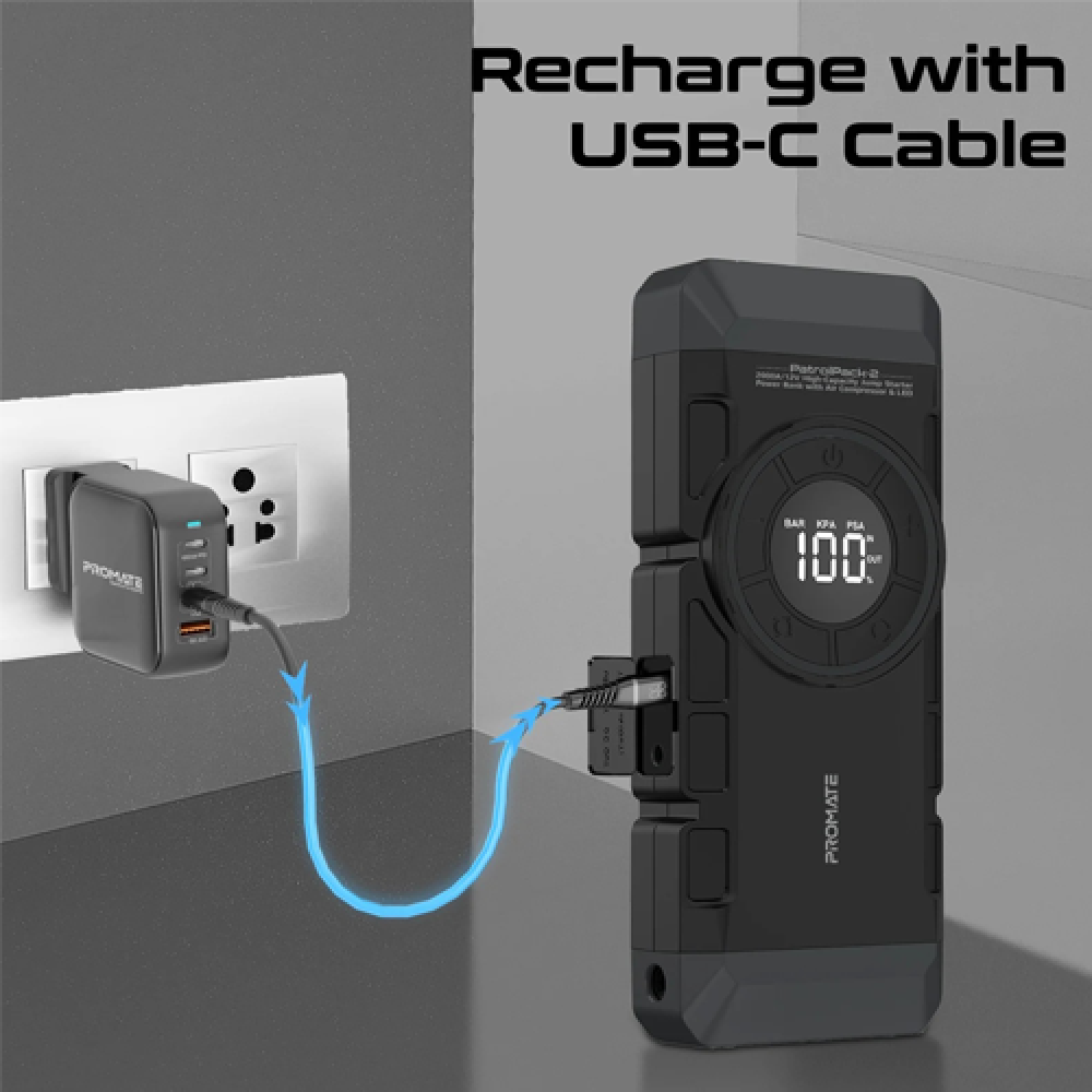 Promate Jump Starter, Air Blower and Power Bank 12000mAh with Light ...