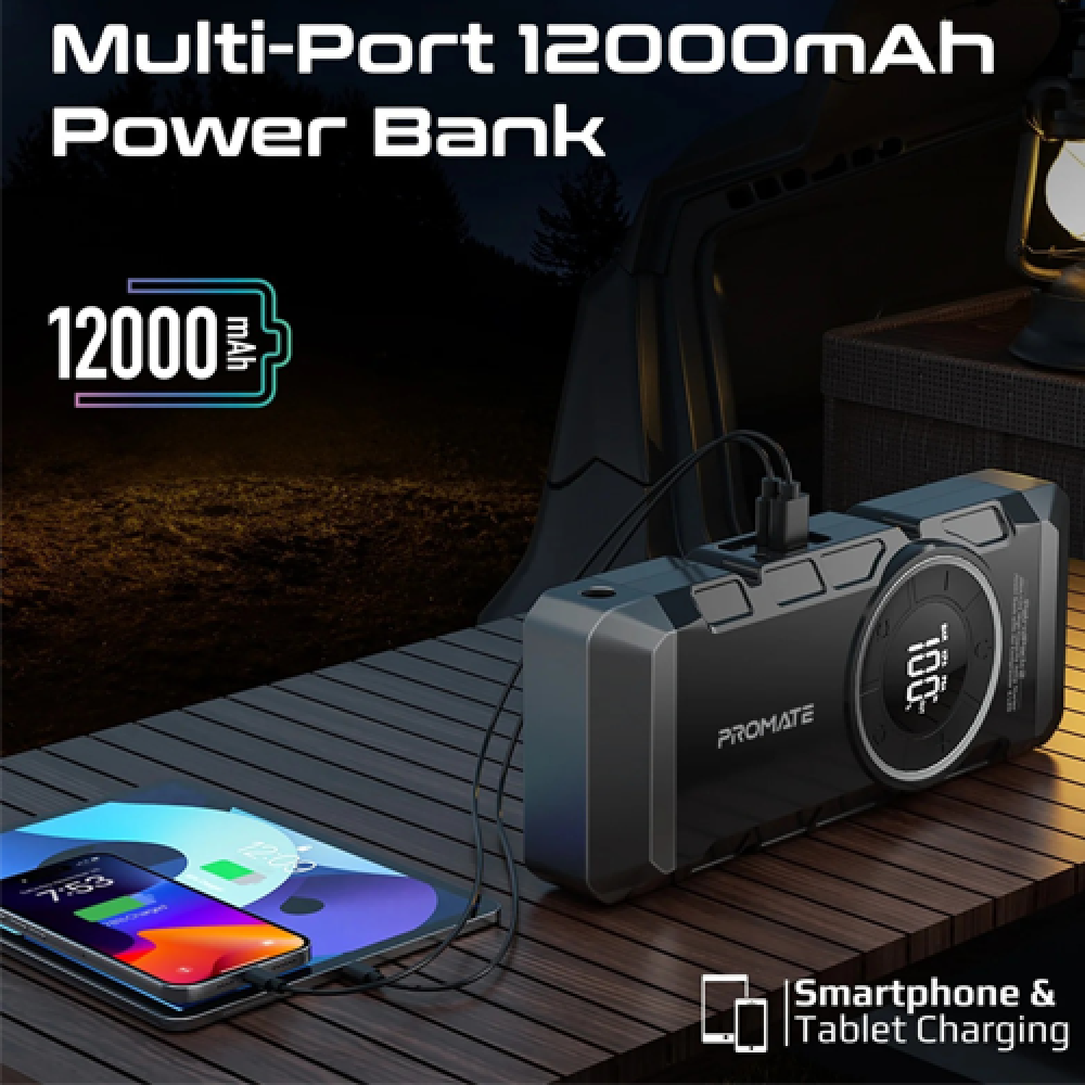 Promate Jump Starter, Air Blower and Power Bank 12000mAh with Light ...
