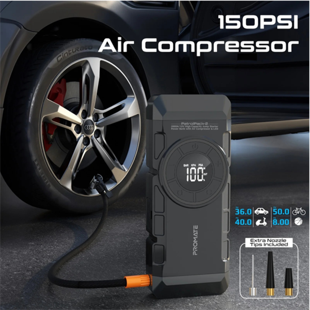 Promate Jump Starter, Air Blower and Power Bank 12000mAh with Light ...
