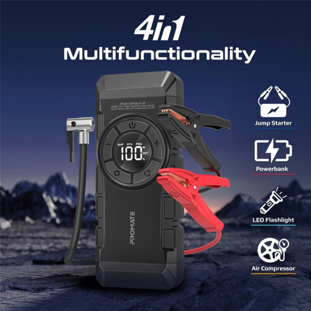 Promate Jump Starter, Air Blower and Power Bank 12000mAh with Light ...